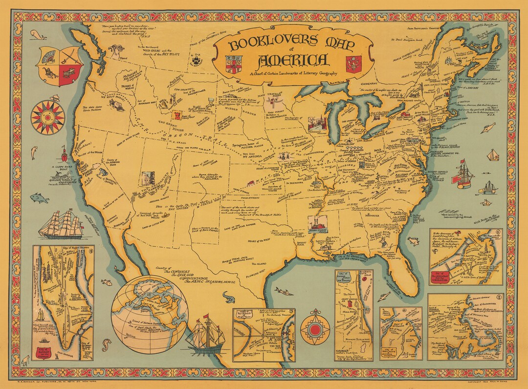 Booklovers Map of America - A Chart of Certain Landmarks of Literary ...