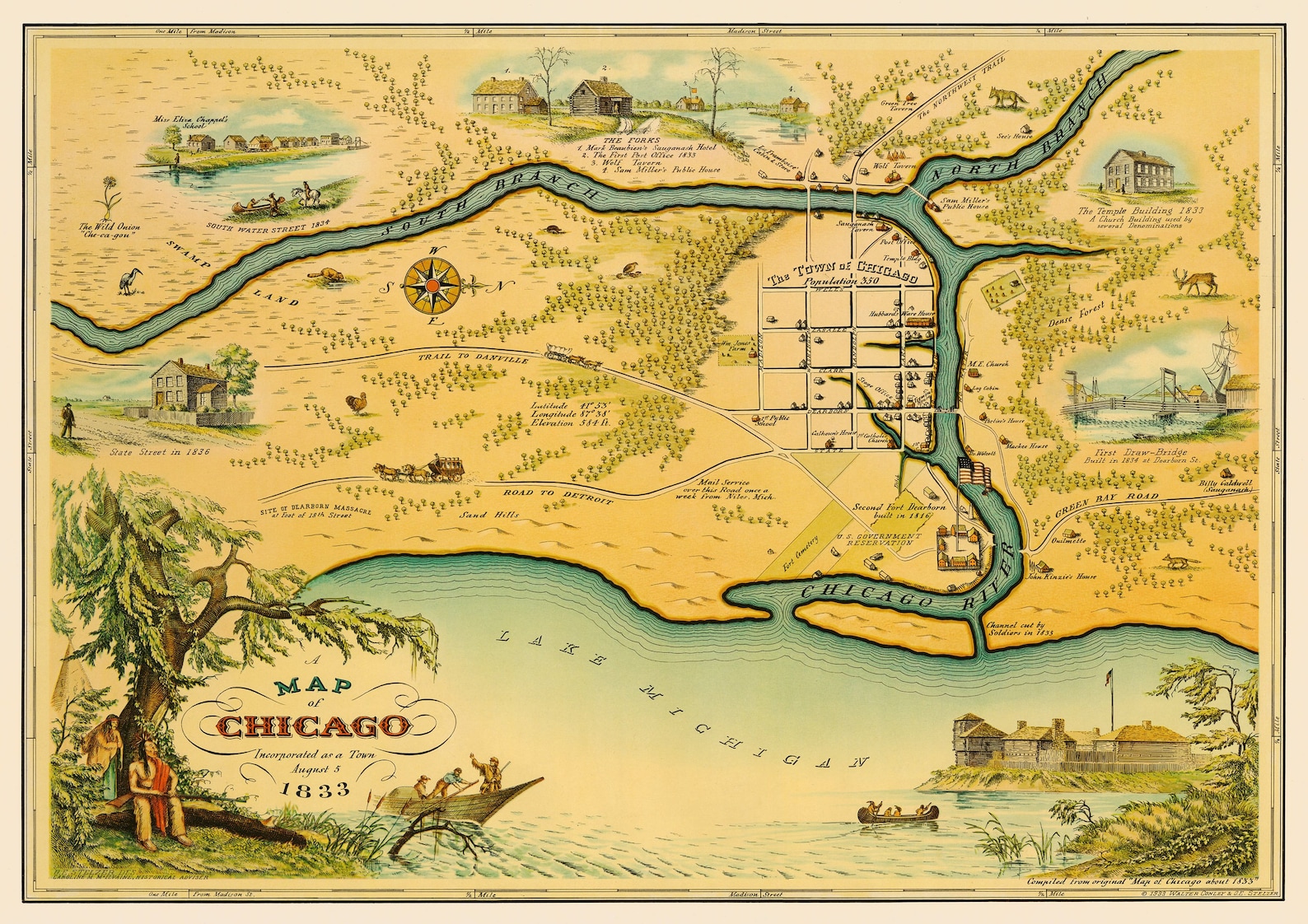 Map of Chicago Incorporated as a Town August 5, 1833 - Etsy