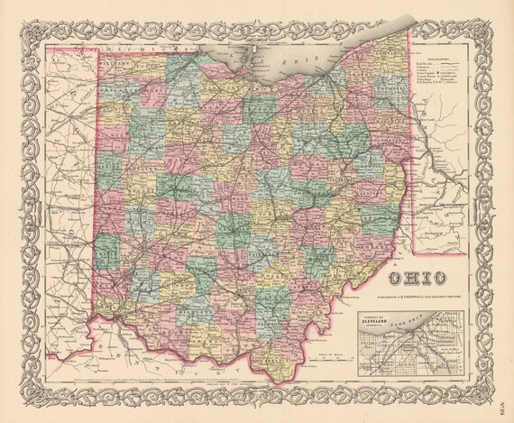 1856 Map of Ohio - Etsy