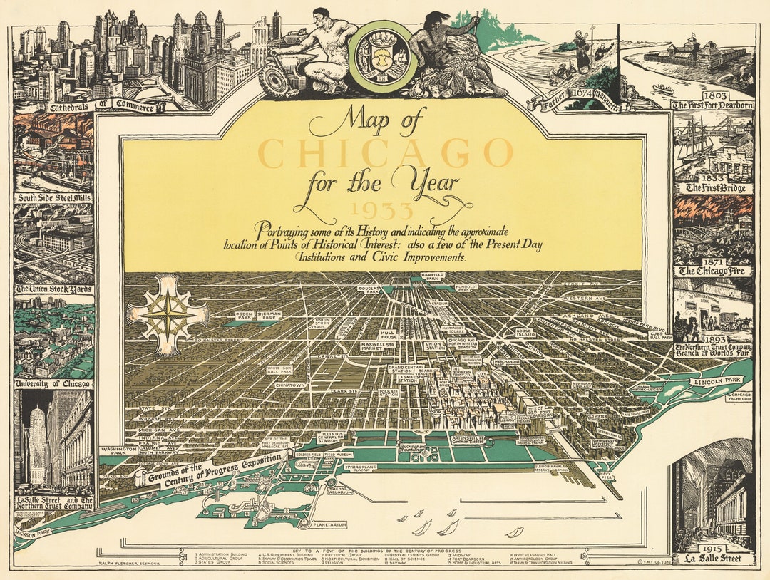 Map of Chicago for the Year of 1933 Portraying Some of It's History - Etsy