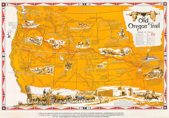Old Oregon Trail Map of the Old West Historical Map - Etsy Canada