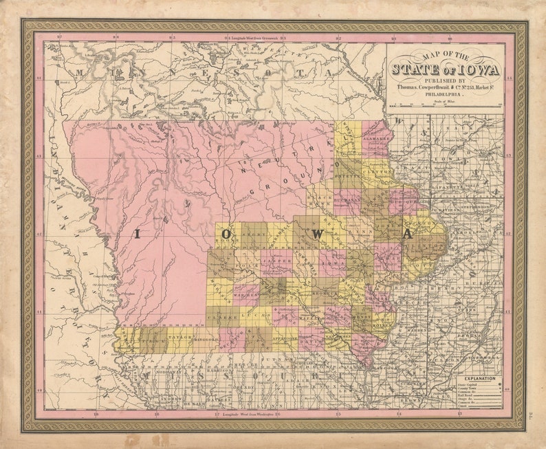 1850 Map of the State of Iowa - Etsy