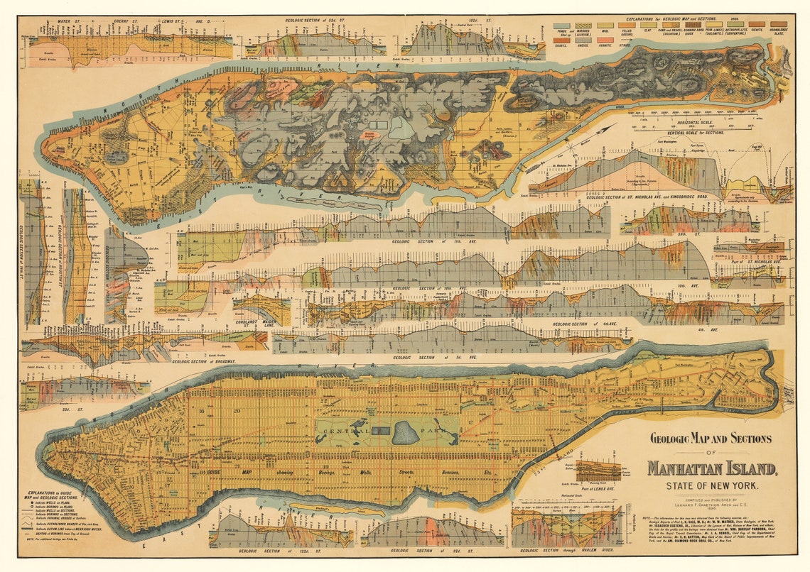 Geologic Map and Sections of Manhattan Island State of New York ...