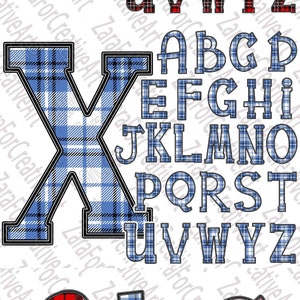 156 Plaid Sublimation PNG Letter Bundle ,6 Color, Doodle Full Alphabet ...