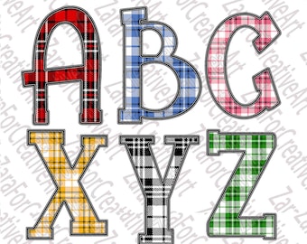156 Plaid Sublimation PNG Letter Bundle 6 Color Doodle Full | Etsy