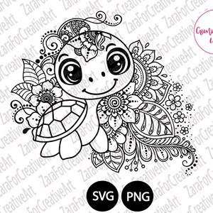 Turtle Mandala Zentangle SVG PNG, Turtle Clipart, Turtle Download ...