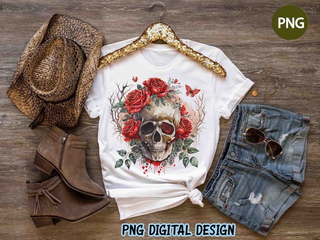 Valentine Skull Red Roses Flower PNG Sublimation Skull - Etsy