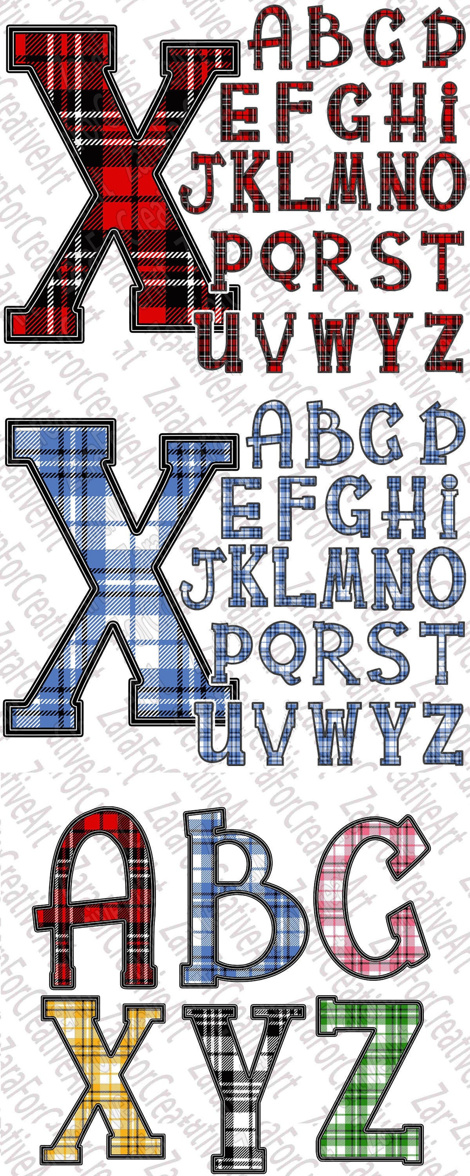 156 Plaid Sublimation PNG Letter Bundle 6 Color Doodle Full | Etsy