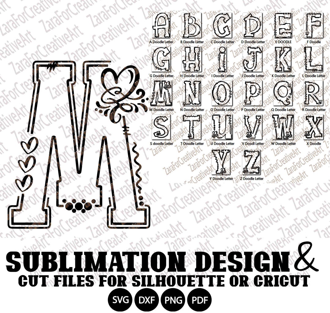 Doodle Letters Full Alphabet 26 Letters PNG SVG BUNDLE, Monogram ...