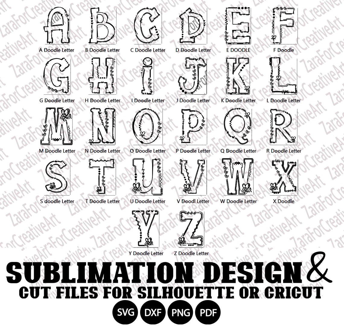 Doodle Letters Full Alphabet 26 Letters PNG SVG BUNDLE - Etsy