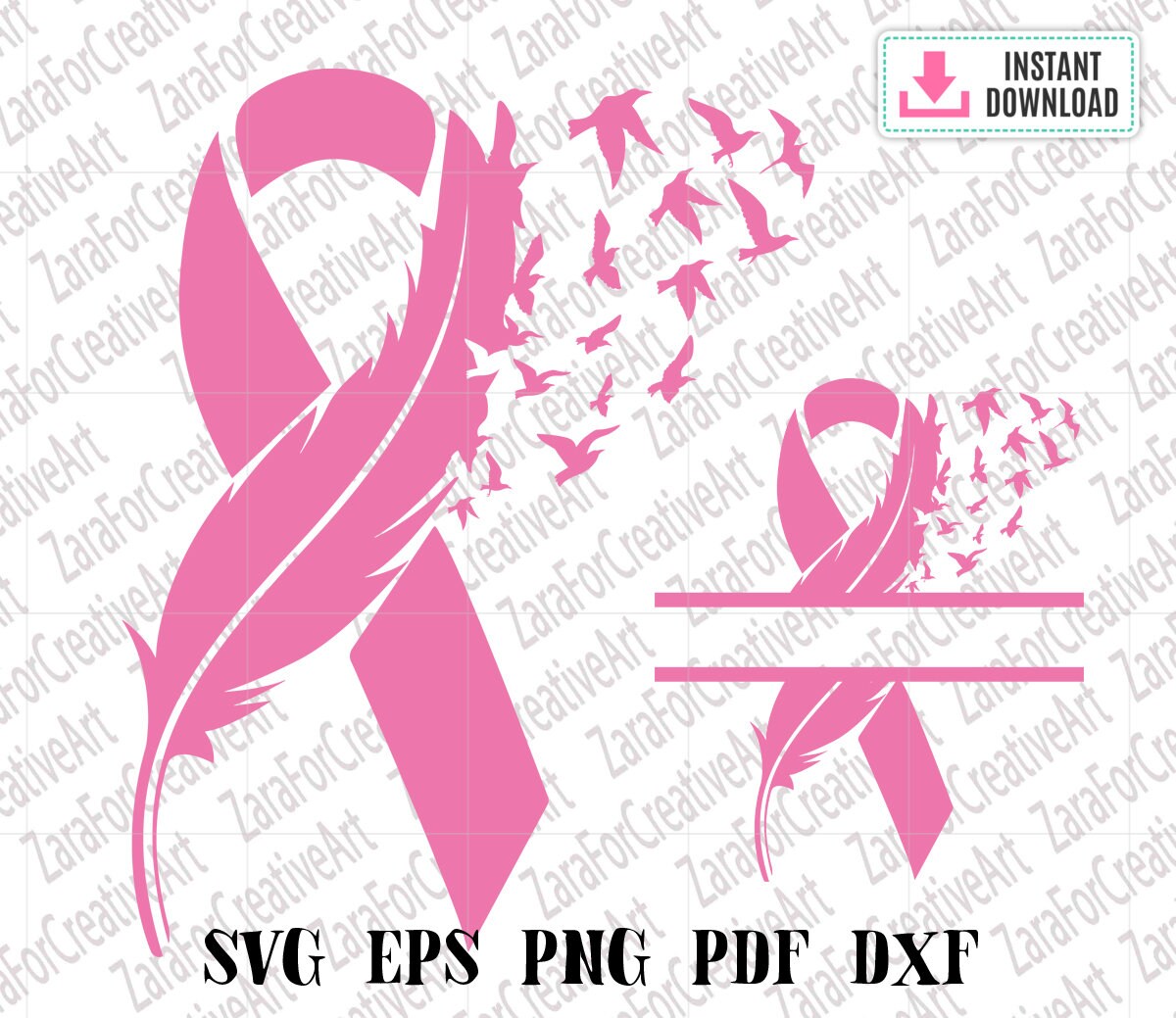 Breast Cancer Svg Split Svg Ribbon Feather and Birds SVG - Etsy Canada