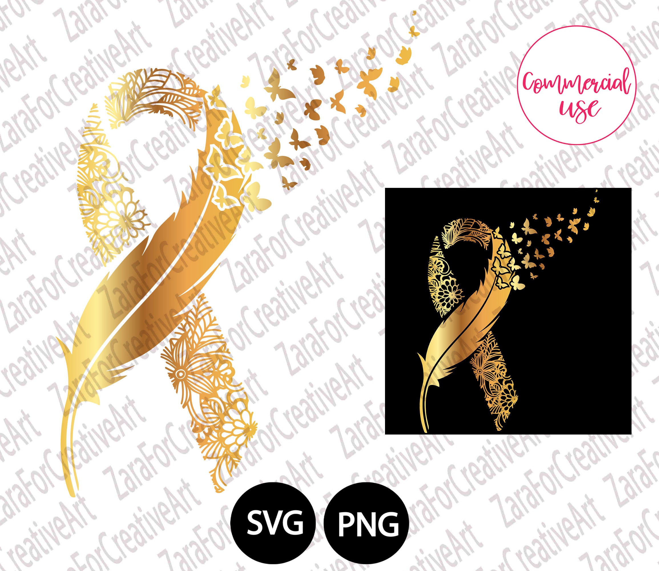 Childhood Cancer Svg Gold Ribbon Feather and Birds SVG - Etsy Australia