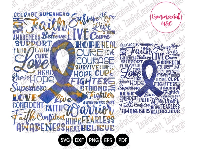 Blue Cancer Awareness SVG PNG, Affirmation ,blue Ribbon, Thyroid ...