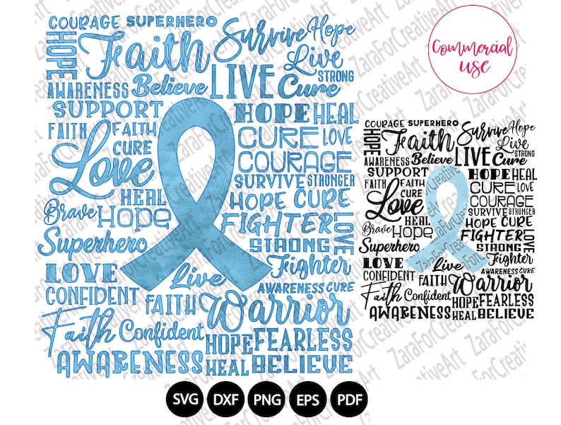 Blue Cancer Awareness SVG PNG, Affirmation ,blue Ribbon, Thyroid ...