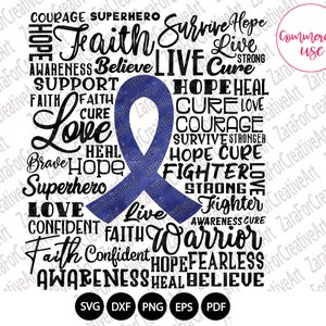 Blue Cancer Awareness SVG PNG, Affirmation ,blue Ribbon, Thyroid ...