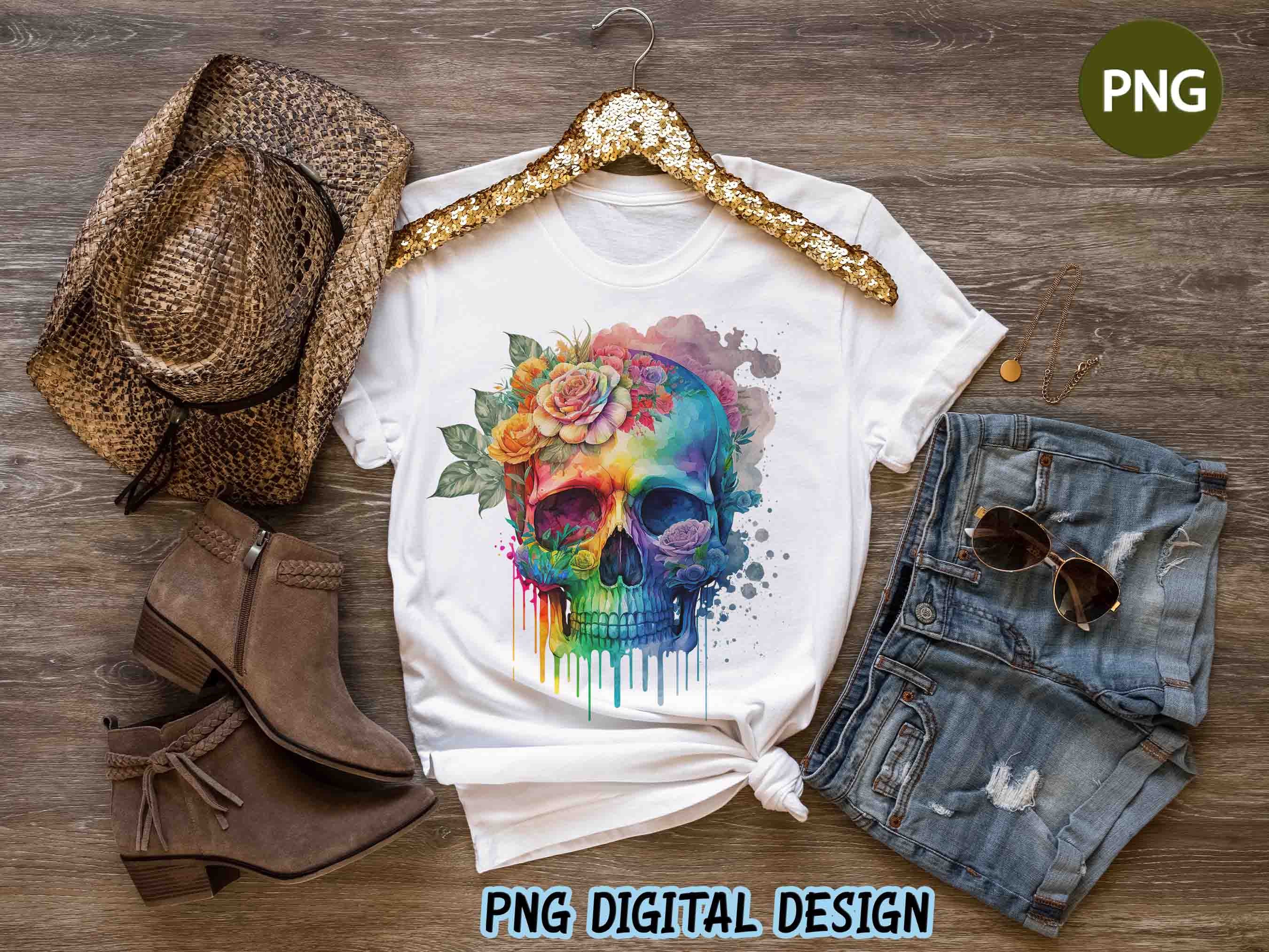 Colorful Skull Watercolor PNG Sublimation Skull With Roses - Etsy