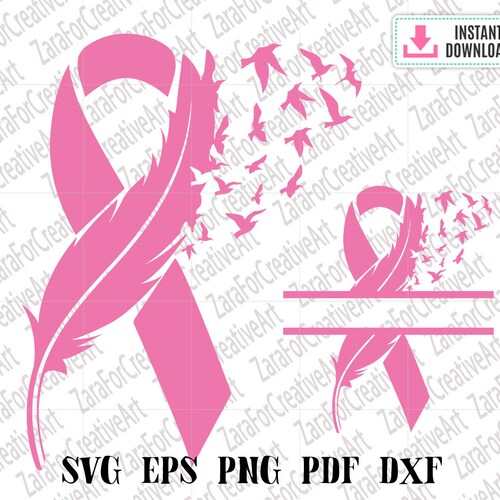 Breast Cancer Zentangle Svg Ribbon Feather and Birds SVG - Etsy
