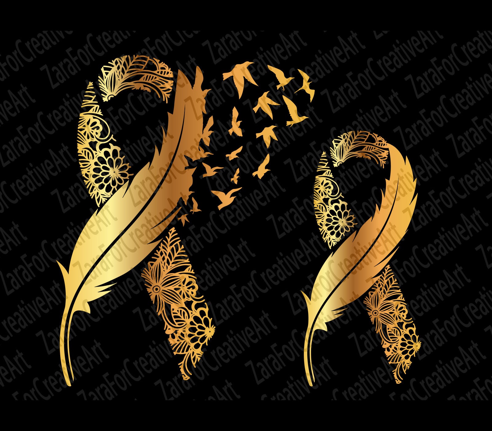 Childhood Cancer svg gold Ribbon Feather and Birds SVG | Etsy