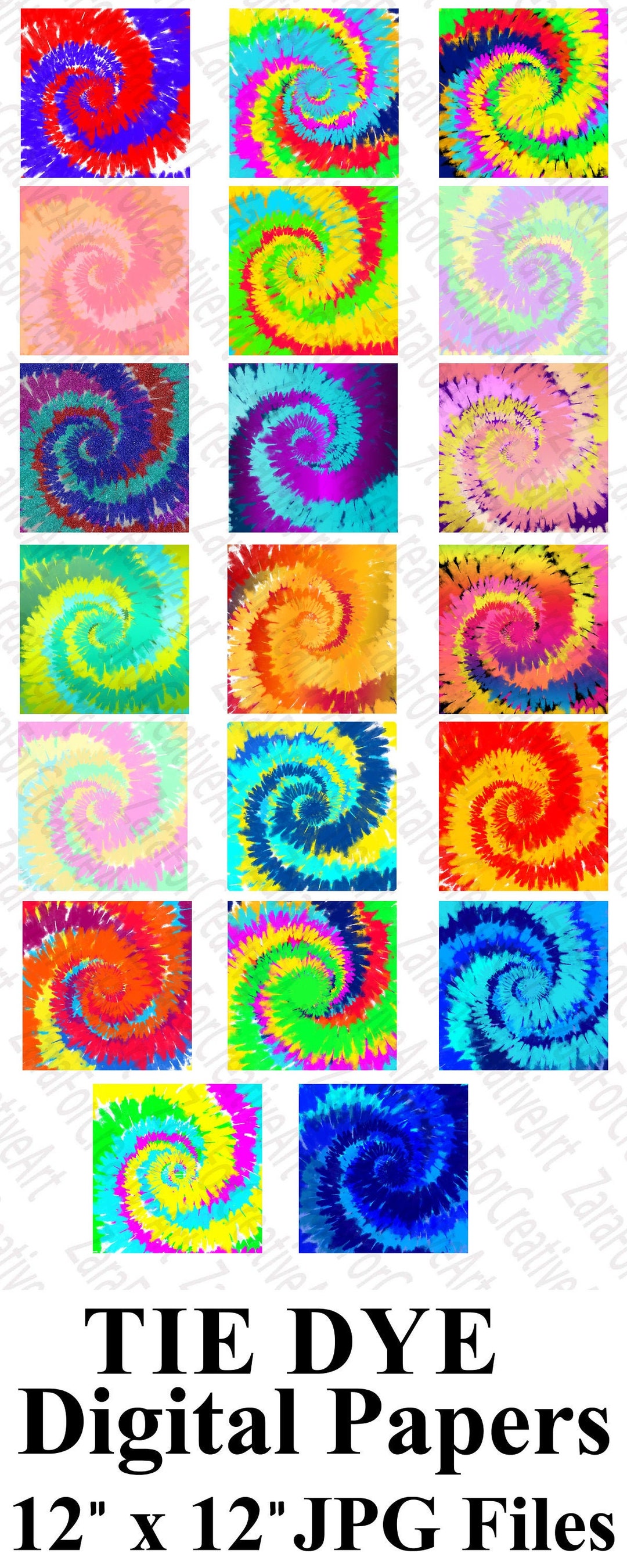 19 Tiedye Digital Papers Bundle , Tie Dye Sublimation JPG Images ...