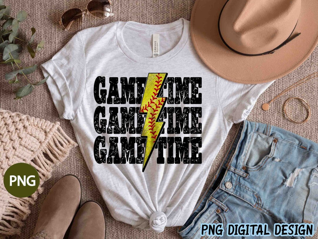 Game Time Softball Sublimation Design PNG, Stacked Distressed Lightning ...