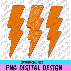 Fall Lightning Bolt PNG Bundle, Halloween Lightning Bolt, Scary Pumpkin ...