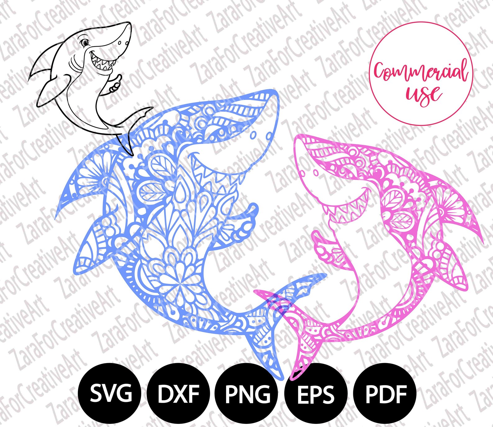 Shark Zentangle mandala svg baby shark svg Digital download | Etsy