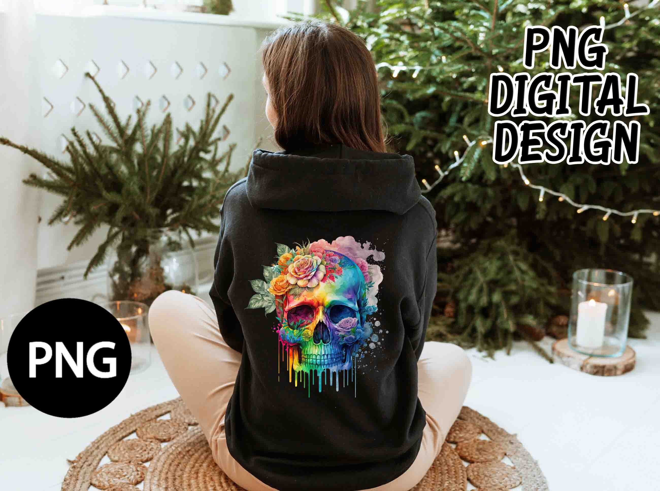 Colorful Skull Watercolor PNG Sublimation Skull With Roses - Etsy