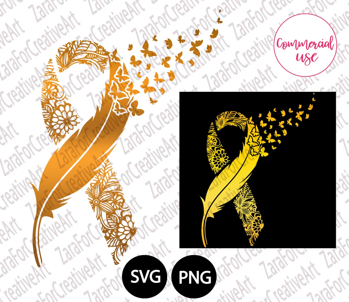 Childhood Cancer svg gold Ribbon Feather and Birds SVG | Etsy