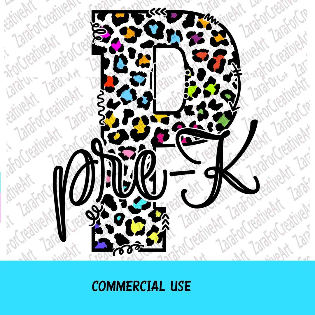 Pre-k SVG PNG, P is for Pre-k Colorful Leopard Doodle, Back to School ...