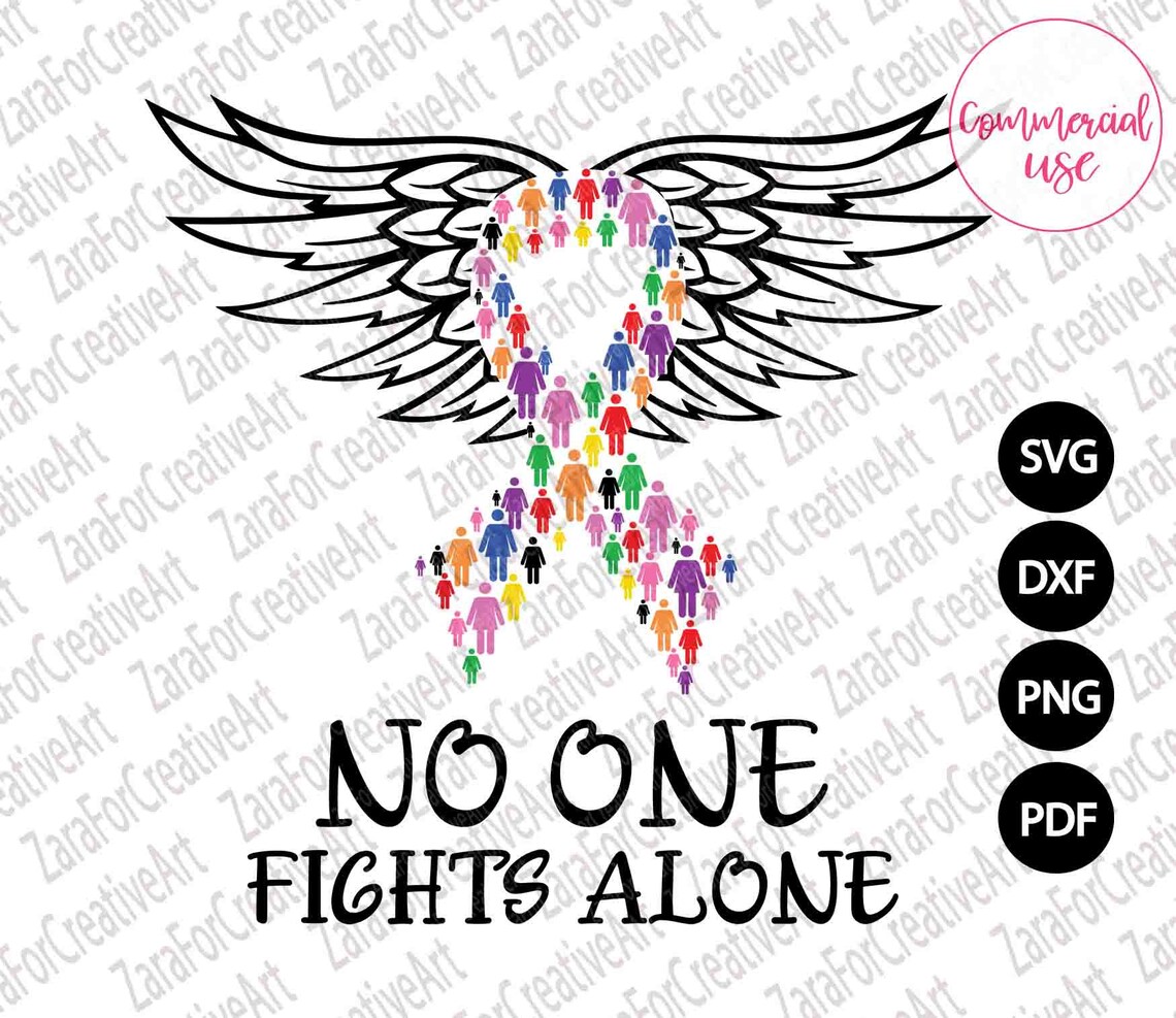 Multi color Ribbon All Cancer Awareness svg No One Fights | Etsy