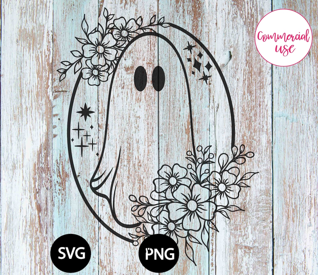 Halloween Ghosts Door Hanger Svg, Ghost With Flowers Svg, Halloween ...