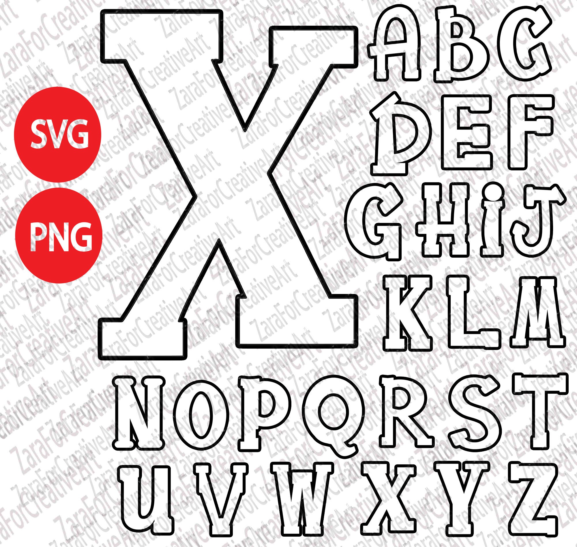 Doodle Letters Full Alphabet 26 Letters PNG SVG BUNDLE - Etsy