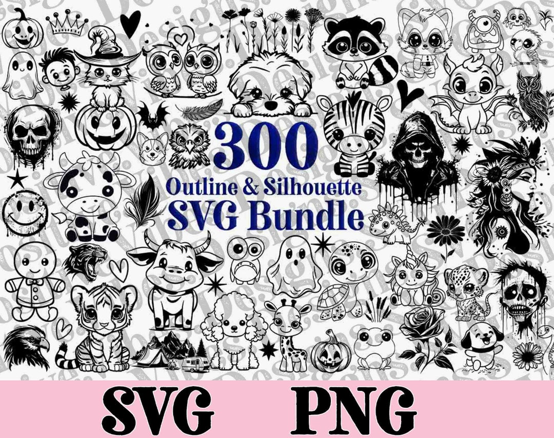 300 Design, Outline SVG PNG Bundle, Silhouette Illustration Clipart ...
