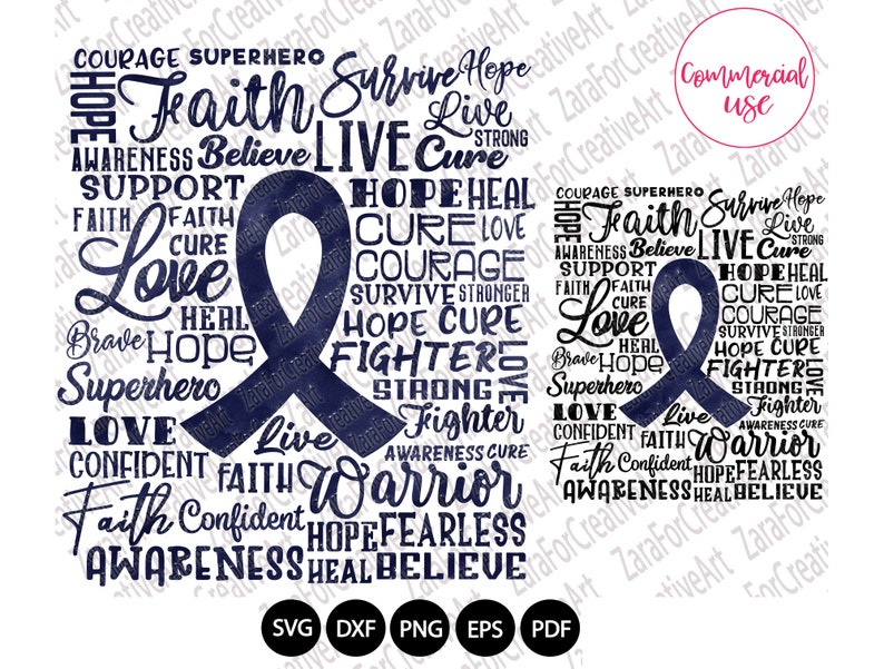 Blue Cancer Awareness SVG PNG, Affirmation ,blue Ribbon, Thyroid ...