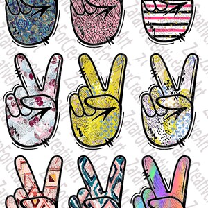 85 Peace Sign Doodle Symbol Finger Hand Sublimation Design Bundle 6 SVG ...
