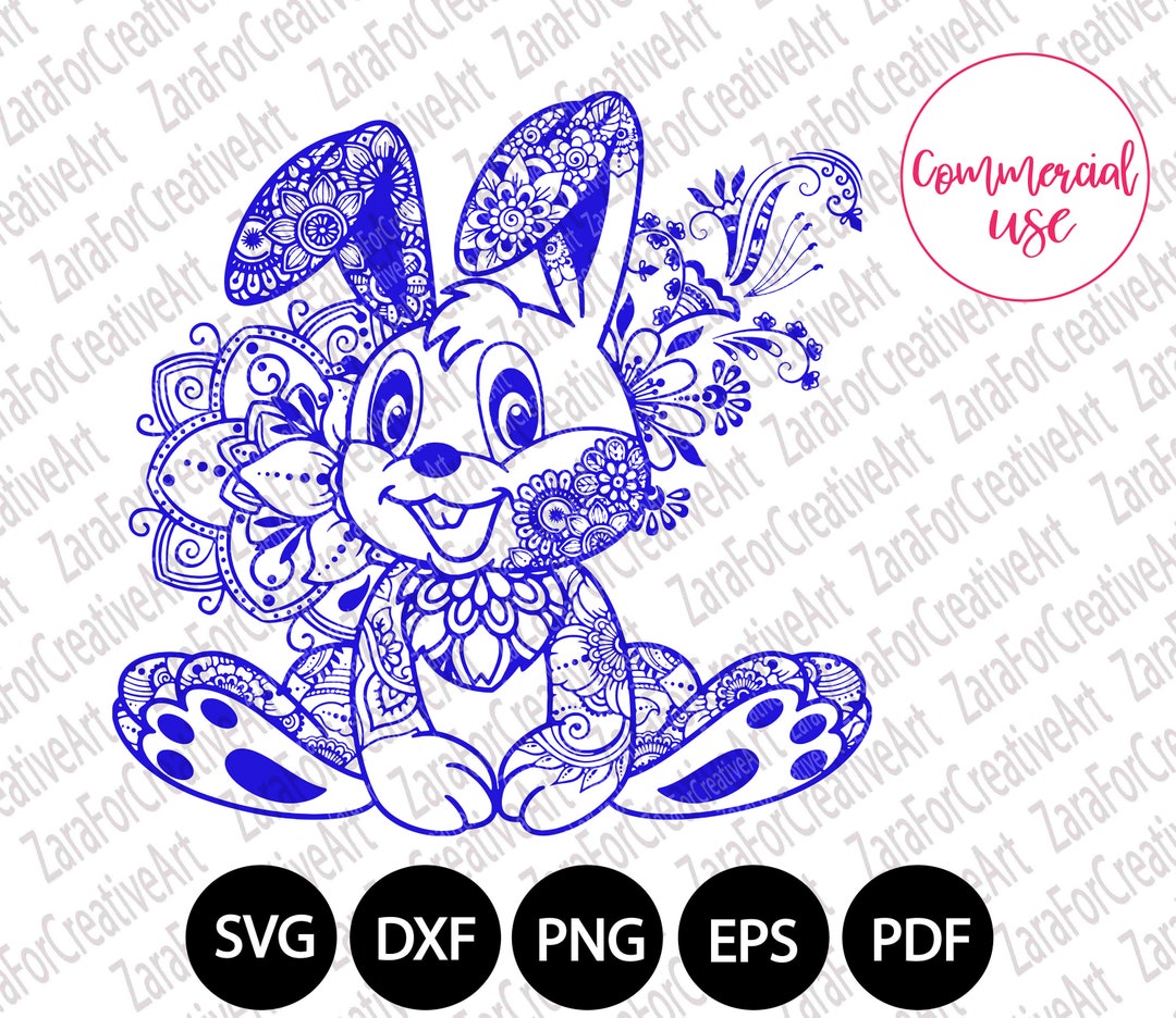 Rabbit Mandala Zentangle SVG Bunny Mandala Zentangle Clipart Download ...