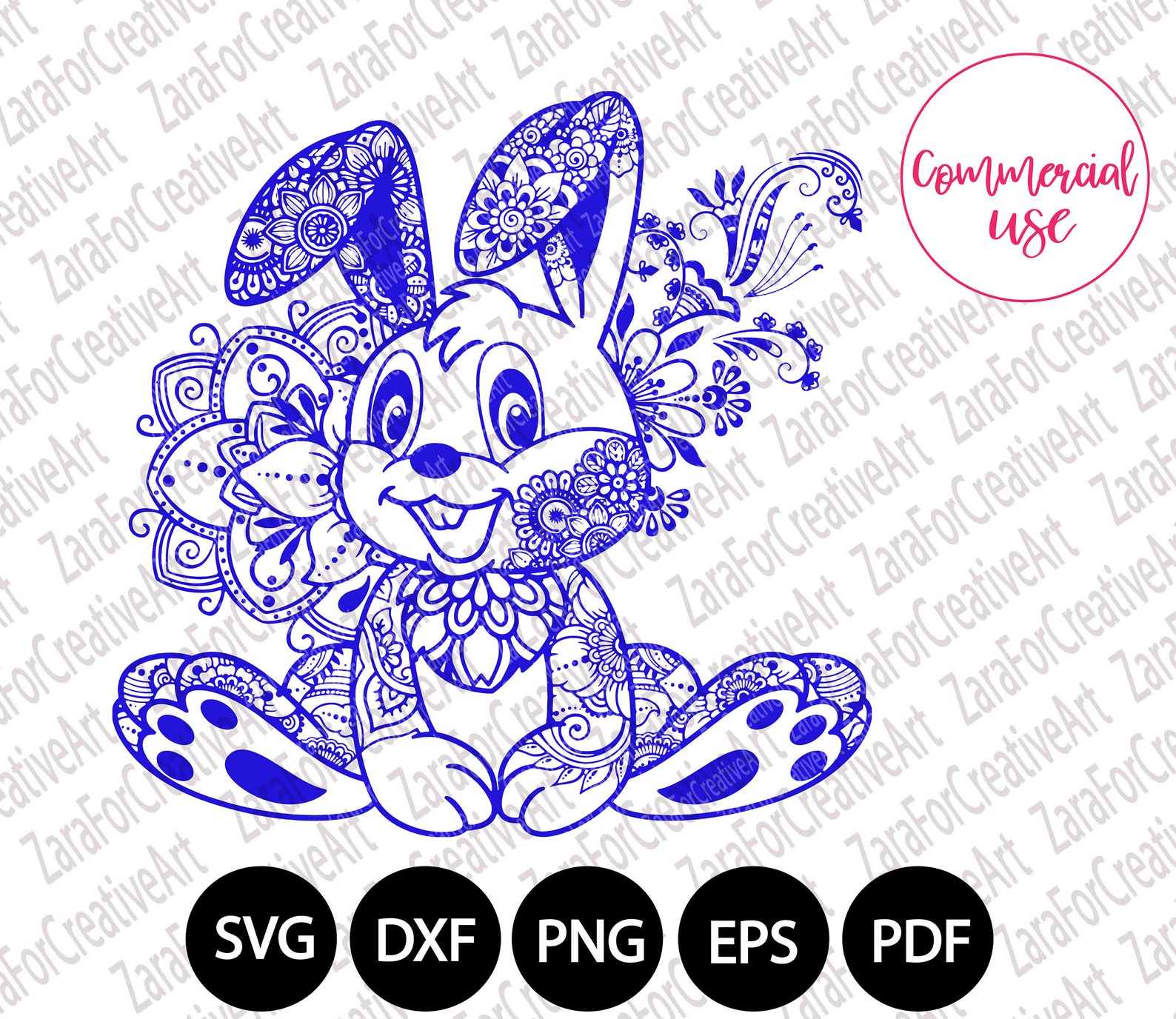 Rabbit Mandala Zentangle SVG Bunny Mandala Zentangle Clipart | Etsy