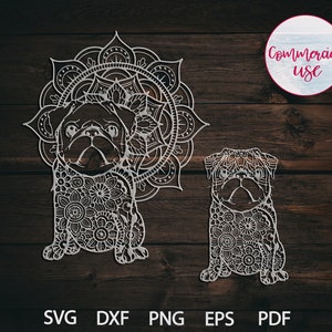 9 Style Pug Dog Mandala Zentangle SVG Pug Dog Svg Mandala Zentangle ...