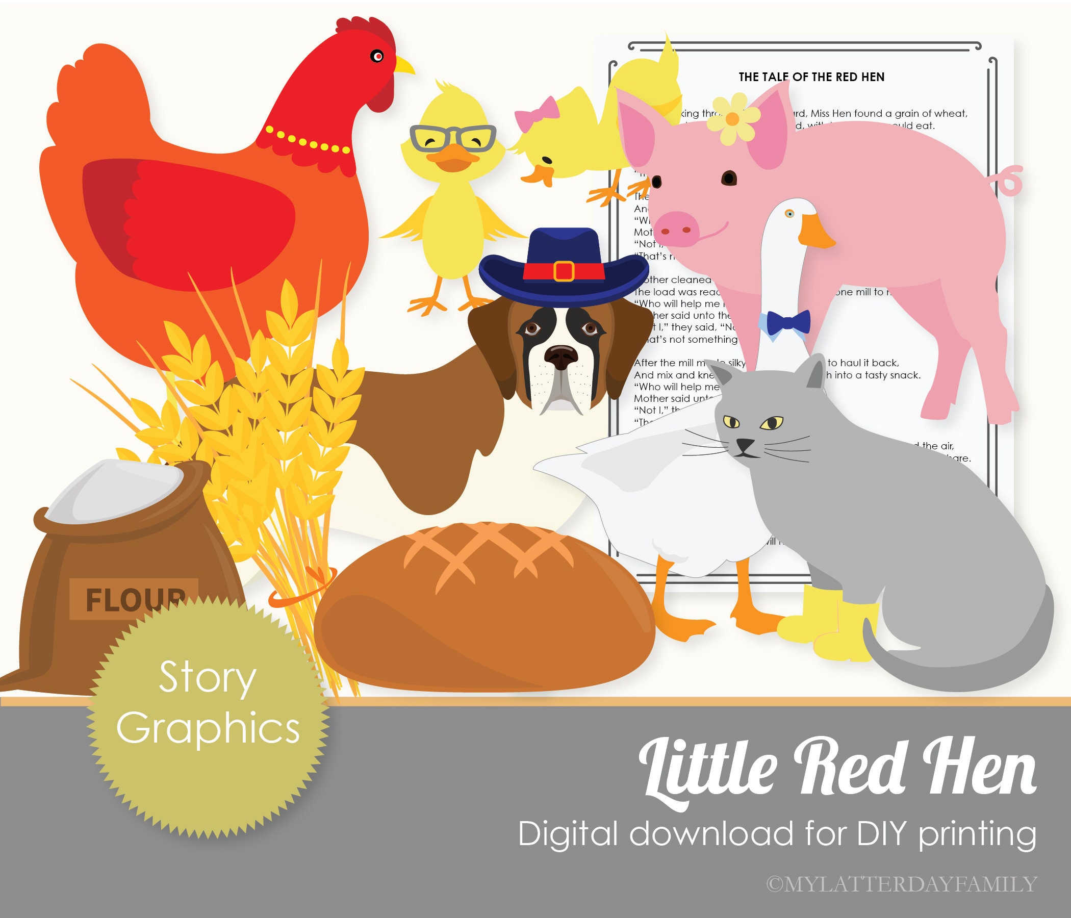 Little Red Hen Story Graphics for Story Time Printable DIGITAL Instant ...