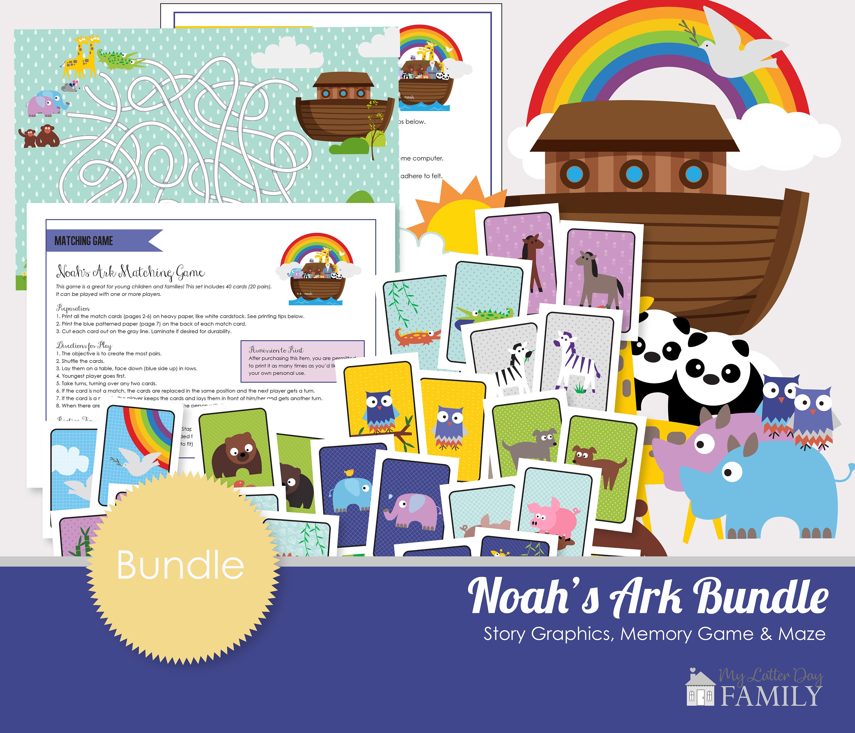 Noah's Ark Activity Bundle Pack, Noahs Ark Story Graphics, Matching ...