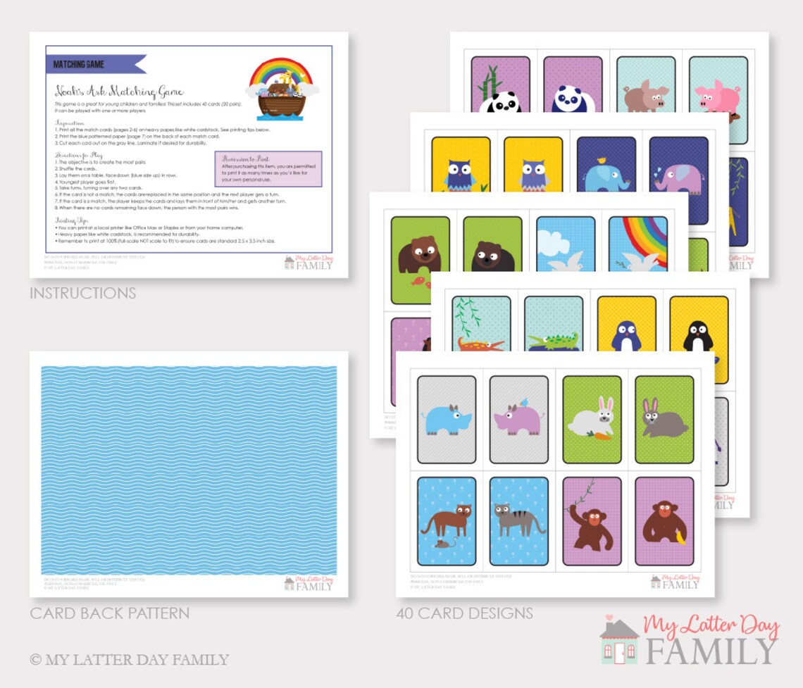 Noah's Ark Memory Matching Game DIGITAL Instant Download to Print - DIY ...