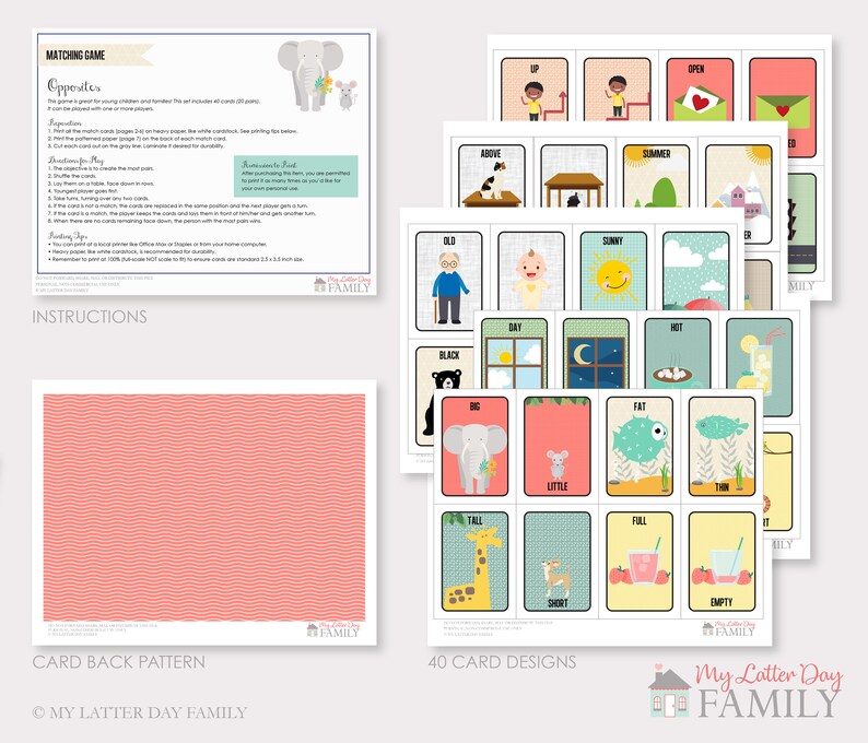 Opposites Memory Matching Game DIGITAL Instant Download to Print ...