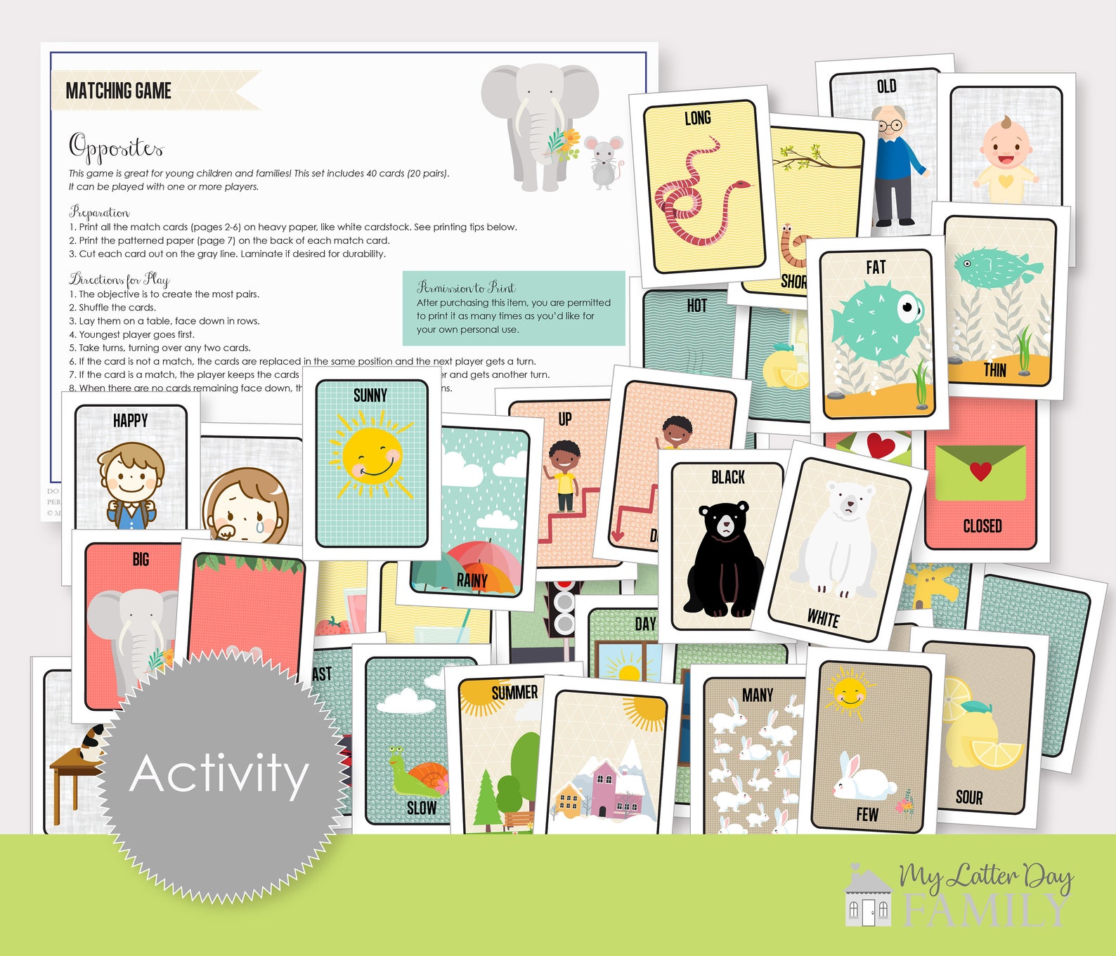 Opposites Memory Matching Game DIGITAL Instant Download to Print ...