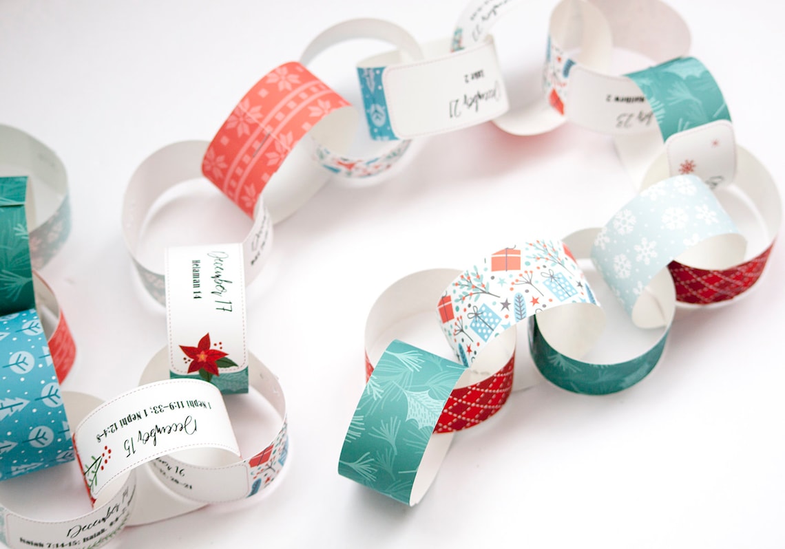 Printable Christmas Paper Chain Countdown, 12 Days of Christmas ...