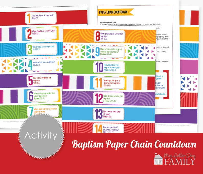 Printable Baptism Paper Chain Countdown, 14 Day Countdown Baptism Prep Activity - DIY PRINTABLE ...