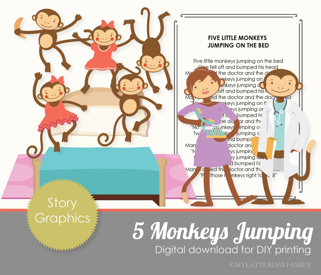 Five Little Monkeys Jumping on the Bed Story Graphics for Story Time ...