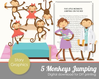 5 Little Monkeys Jumping on the Bed Clip Art Set Chirp - Etsy
