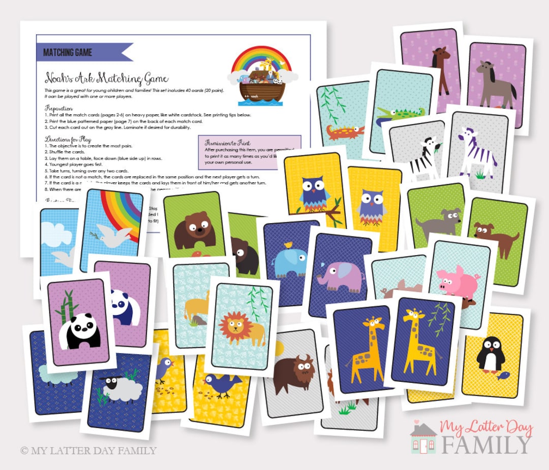 Noah's Ark Memory Matching Game DIGITAL Instant Download to Print - DIY ...