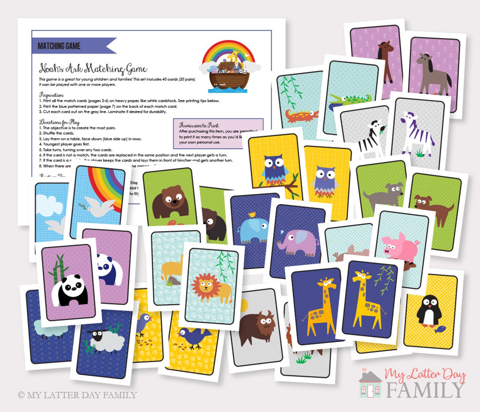 Noah's Ark Memory Matching Game DIGITAL Instant Download to Print - DIY ...