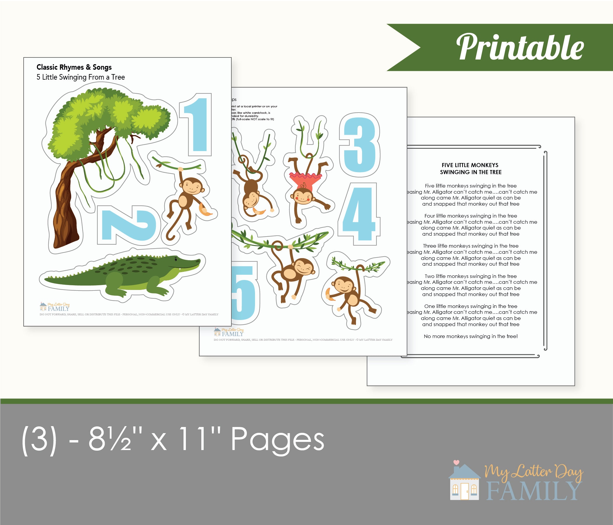 Five Little Monkeys Swinging From a Tree Story Rhyme Graphics Story ...